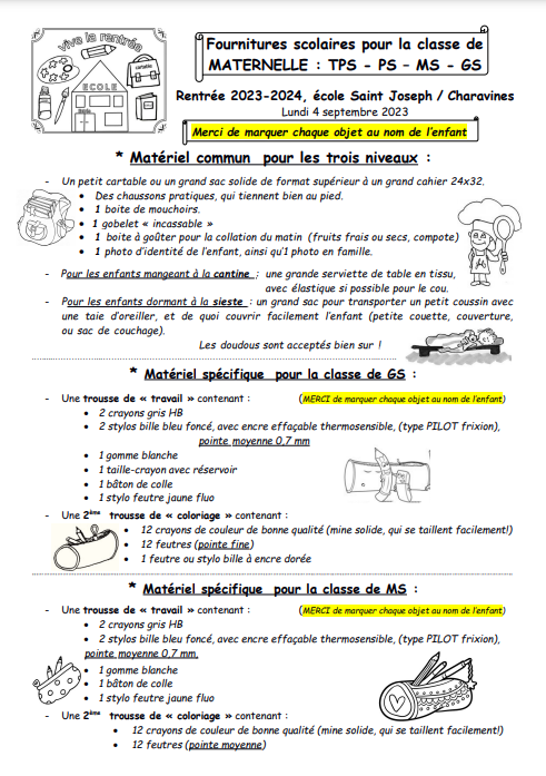Classe des maternelle TPS/PS/MS/GS